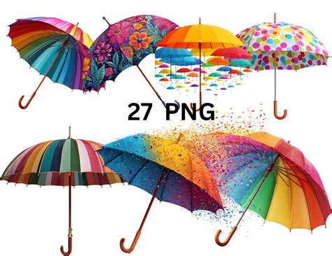 Colorful Umbrella Art Rainbow Umbrella Print Bright Rainy Day Decor