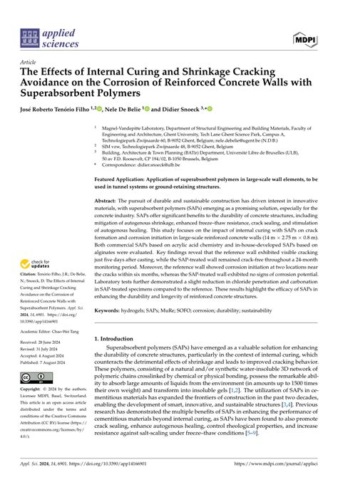 Pdf The Effects Of Internal Curing And Shrinkage Cracking Avoidance