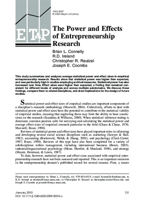 Pdf The Power And Effects Of Entrepreneurship Research