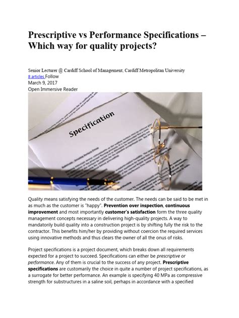 Prescriptive Vs Performance Specifications Which Way For Quality