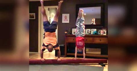 Gymnast Daughter Shows Off Her Best Moves Then Dad Does His Best To Match Them