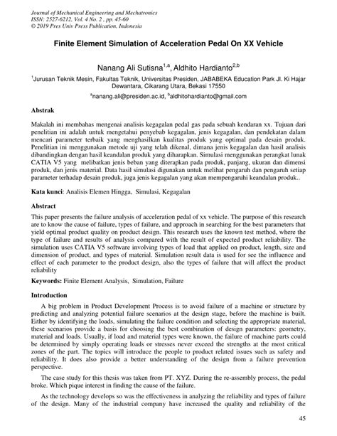 Pdf Finite Element Simulation Of Acceleration Pedal On Xx Vehicle