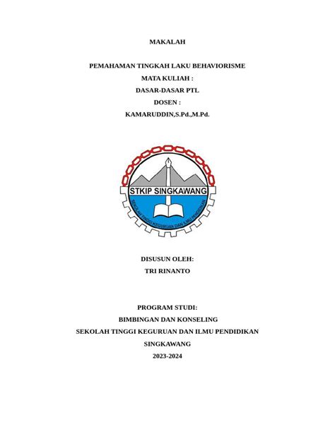 Pemahaman Tingkah Laku Behaviorisme Pdf