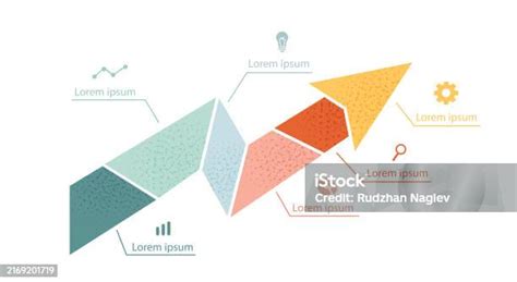 성장 화살표 인포그래픽 비즈니스 다채로운 화살표입니다 기업가와 투자자 거래자를 위한 타임라인 및 인포그래픽 통계 및 데이터 시각화 평면 벡터 일러스트 레이 션 개발에 대한