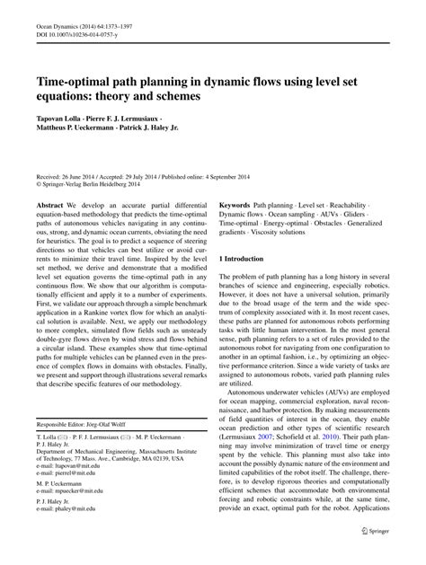 Pdf Time Optimal Path Planning In Dynamic Flows Using Level Set Equations Theory And Schemes