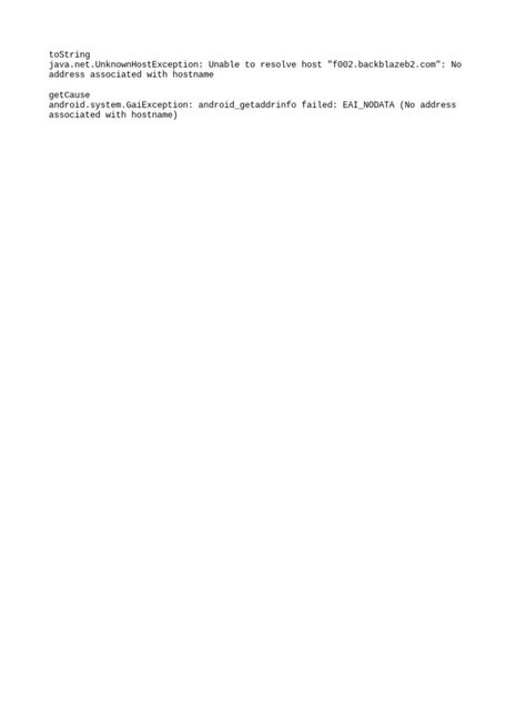 Tostring Address Associated With Hostname Getcause Android System