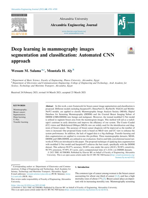 Pdf Deep Learning In Mammography Images Segmentation And Classification Automated Cnn Approach