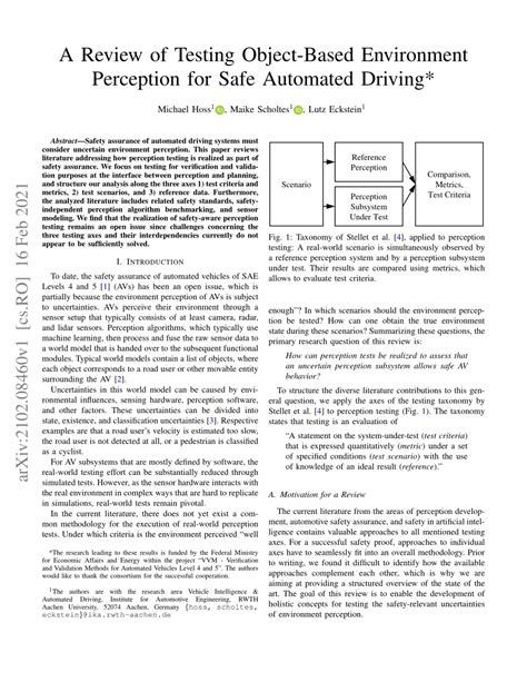 Pdf A Review Of Testing Object Based Environment Perception For Safe Automated Driving