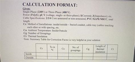 Solved CALCULATION FORMAT Given Single Phase V Or Chegg