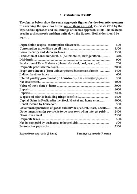 Calculation Of GDP GDP Calculation Of GDP The Figures Below Show The Some Aggregate Figures