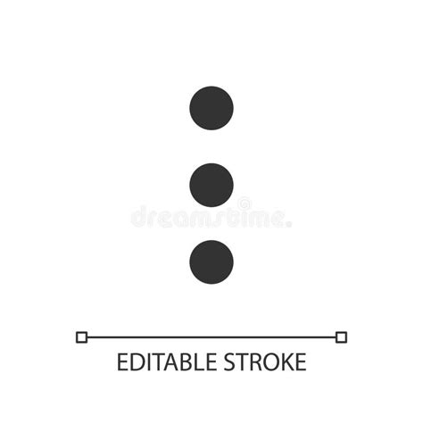 three vertical dots menu pixel perfect linear ui icon stock vector