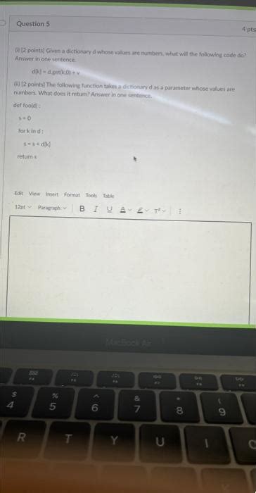 1 12 Points Ghyen A Dictionary D Whose Valoen Are