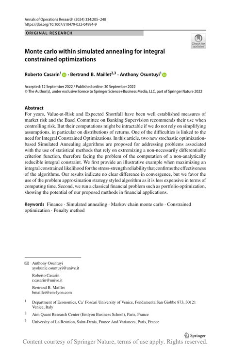 monte carlo within simulated annealing for integral constrained