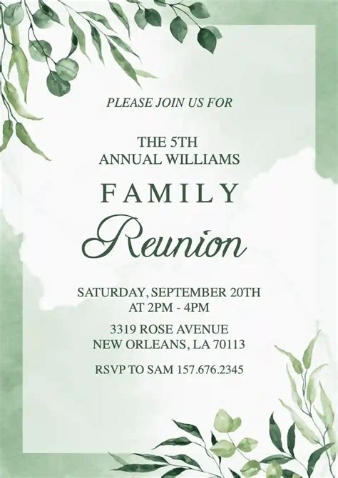 녹지 동창회 초대 무료 가족 모임 초대장 템플릿 Invitanku