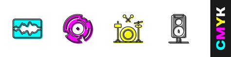 음악 웨이브 이퀄라이저 비닐 디스크 드럼 및 스테레오 스피커 아이콘을 설정합니다 벡터 Dj에 대한 스톡 벡터 아트 및 기타 이미지 Dj 건강관리와 의술 고풍스런