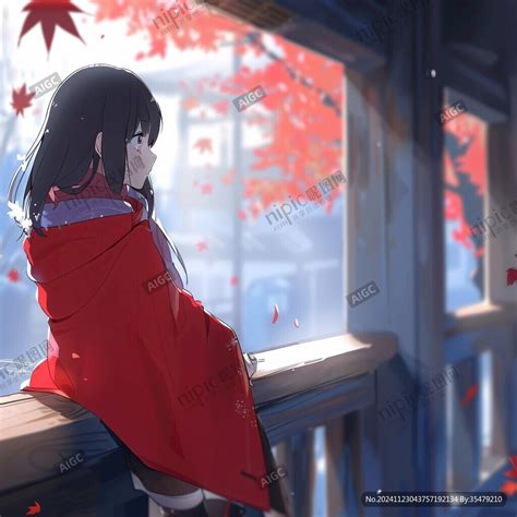 Ai创作图红毛衣少女 日系插画 日系少女插画 日系插图 电脑壁纸美图 治愈系少女 日系动漫 唯美治愈画面 日系风插画 红毛衣的古典少女 红蓝调