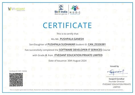 Ganesh Pushpala On Linkedin Nsdc Certification Softwaredeveloper Itservices Techskills