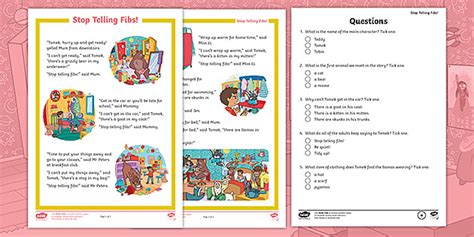Year 1 Stop Telling Fibs Differentiated Reading Comprehension Activity