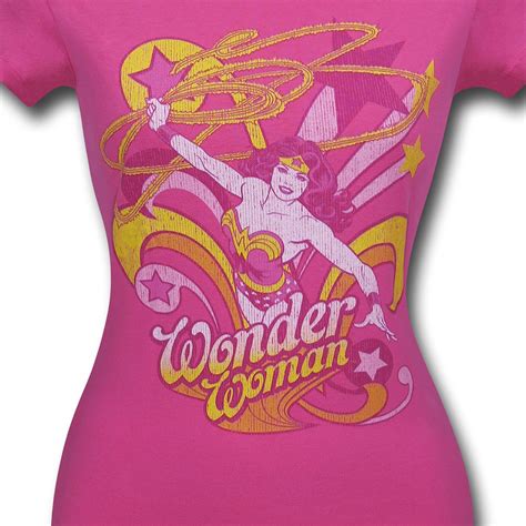 Wonder Woman Lasso And Stars Womens Pink T Shirt