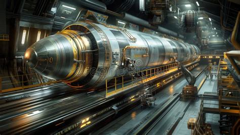 Inside A Futuristic Rocket Assembly Facility With Workers Stock Image Image Of Detailed