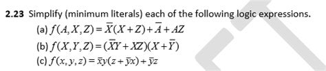 Solved 223 Simplify Minimum Literals Each Of The