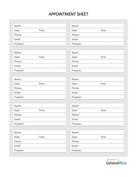 Appointment Sheet Template Appointment Planner Appointment Cards