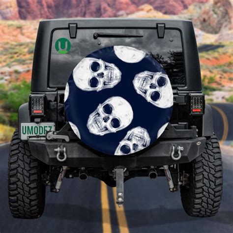 Human Skulls On Dark Blue Background Spare Tire Cover Car Accessories