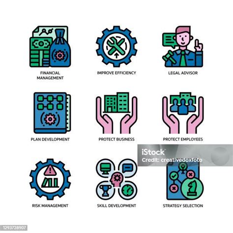 비즈니스 연속성 계획 아이콘 세트 비즈니스에 대한 스톡 벡터 아트 및 기타 이미지 비즈니스 경영자 계획 Istock