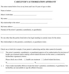 Caregivers Authorization Affidavit Kinship Families Coalition Of