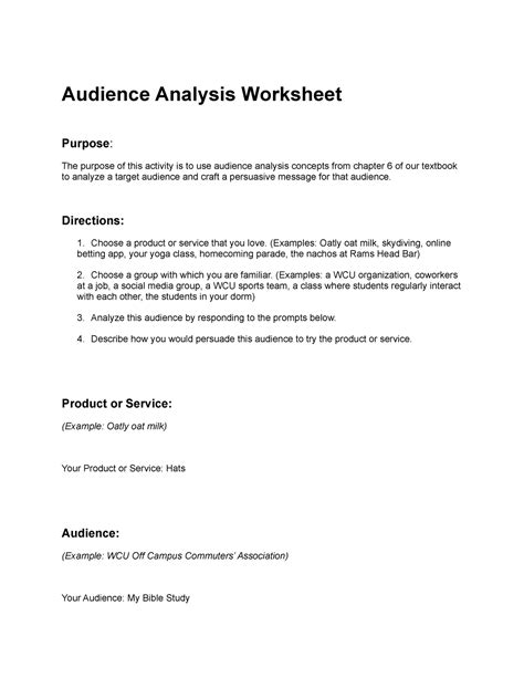 Audience Analysis Worksheet Audience Analysis Worksheet Purpose