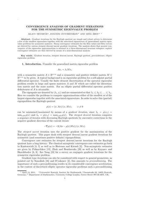 Pdf Convergence Analysis Of Gradient Iterations For The Symmetric Eigenvalue Problem