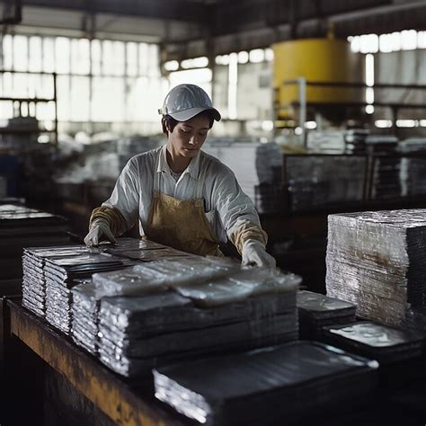 Factory Worker Handling Raw Materials In Manufacturing Process Premium AI Generated Image