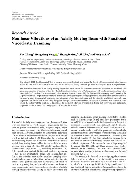 Pdf Nonlinear Vibrations Of An Axially Moving Beam With Fractional Viscoelastic Damping