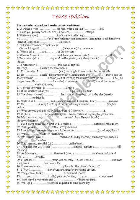 Tense Revision Esl Worksheet By Ania Z
