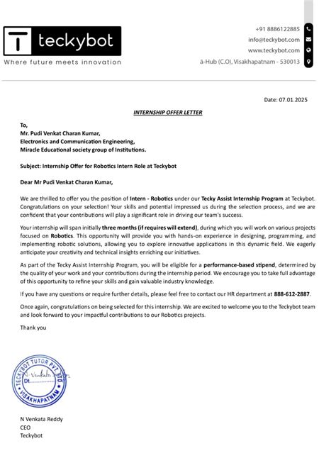 Intern Robotics Innovation Embeddedsystems Electronics Technology Venkat Charan