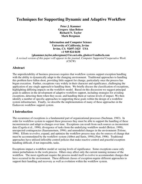 Pdf Techniques For Supporting Dynamic And Adaptive Workflow