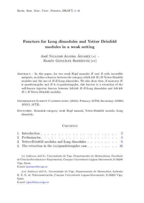 Pdf Functors For Long Dimodules And Yetterdrinfeld Modules In A Weak