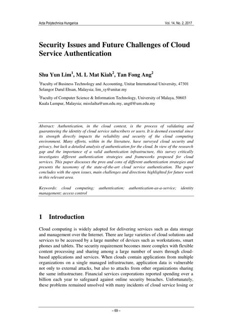 Pdf Security Issues And Future Challenges Of Cloud Service Authentication