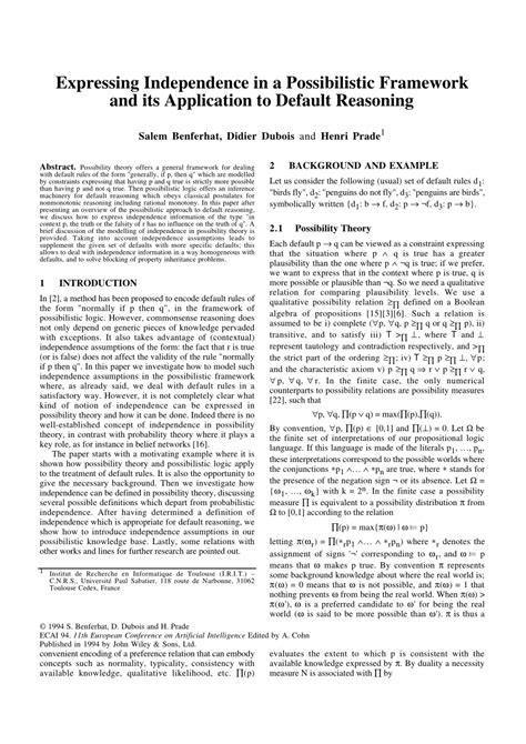 Pdf Expressing Independence In A Possibilistic Framework And Its Application To Default Reasoning