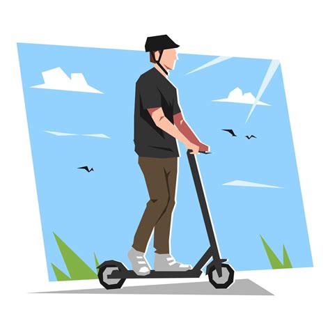 People Riding Electric Scooter Concept Of Transportation Vehicle Eco Friendly Sunny Morning