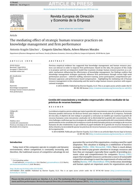 Pdf The Mediating Effect Of Strategic Human Resource Practices Onknowledge Management And Firm