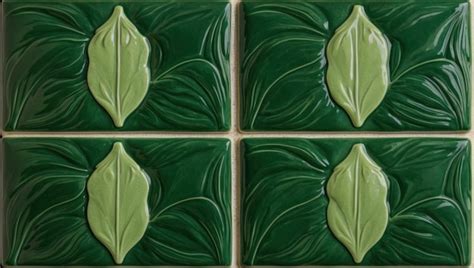 Botanical Green Tile Design Featuring Elegant Leaf Patterns Premium
