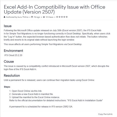 Ifs Cloud Excel Add In Not Working After Excel Update Ifs Community