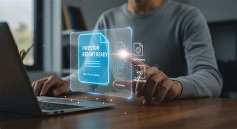 Analyzing Investor Report On Laptop With Interactive Data Interface Stock Illustration