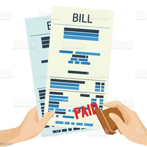 고무 스탬프 벡터 일러스트 레이 션과 인간의 손에서 청구서를 지불 고무도장에 대한 스톡 벡터 아트 및 기타 이미지 고무도장 손 인장 Istock