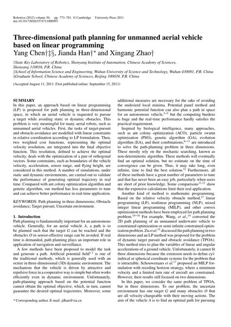 Pdf Three Dimensional Path Planning For Unmanned Aerial Vehicle Based On Linear Programming