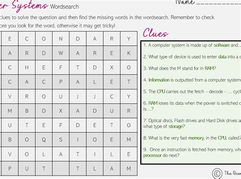 Computer Systems Wordsearch Mixed Ability Teaching Resources