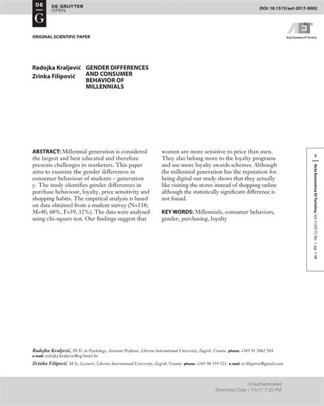 PDF Gender Differences And Consumer Behavior Of Millennials