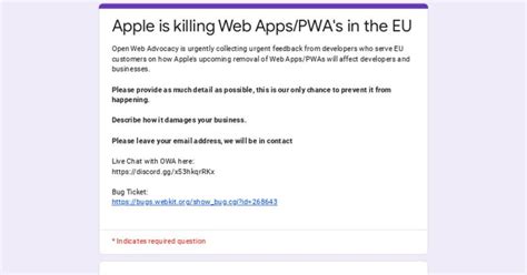 Open Web Advocacy On Linkedin Apple Removing Web Apps In 17 4 Survey