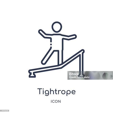 서커스 개요 컬렉션에서 선형 줄 타기 워커 남자 아이콘입니다 얇은 라인 타이트 로프 워커 남자 벡터 흰색 배경에 고립 줄 타기